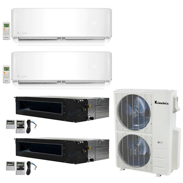 4-Zone Klimaire 21.9 SEER2 Multi Split Wall Mount Ducted Recesssed Air ...
