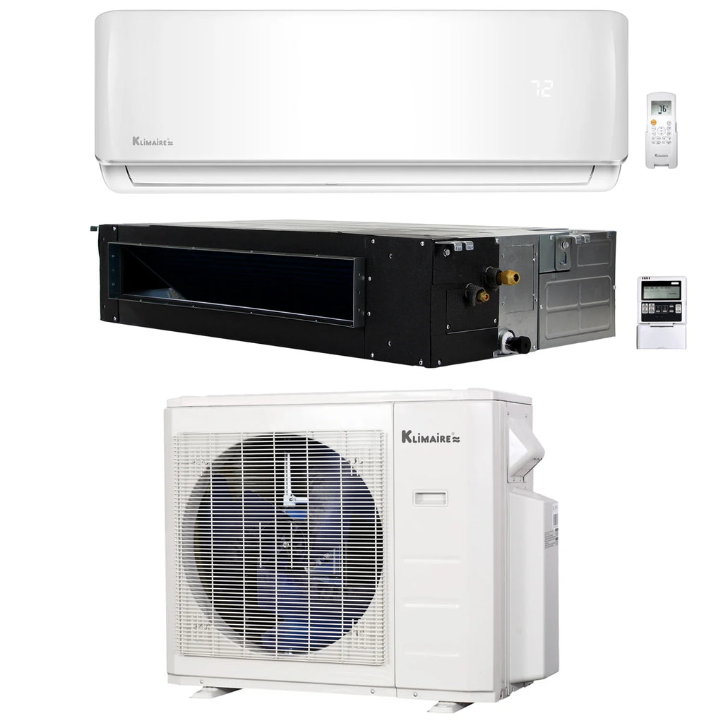 2-Zone Klimaire 22.5 SEER2 Multi Split Wall Mount Ducted Air ...