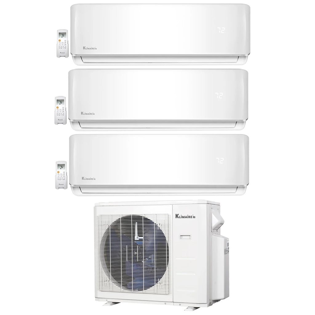 3-Zone Klimaire 24.6 SEER2 Multi Split Wall Mount Air Conditioner Heat ...