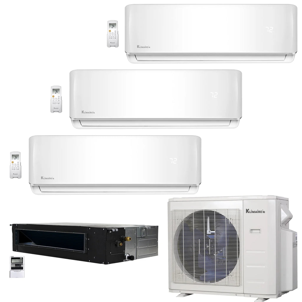4-Zone Klimaire 21.9 SEER2 Multi Split Wall Mount Ducted Recesssed Air ...