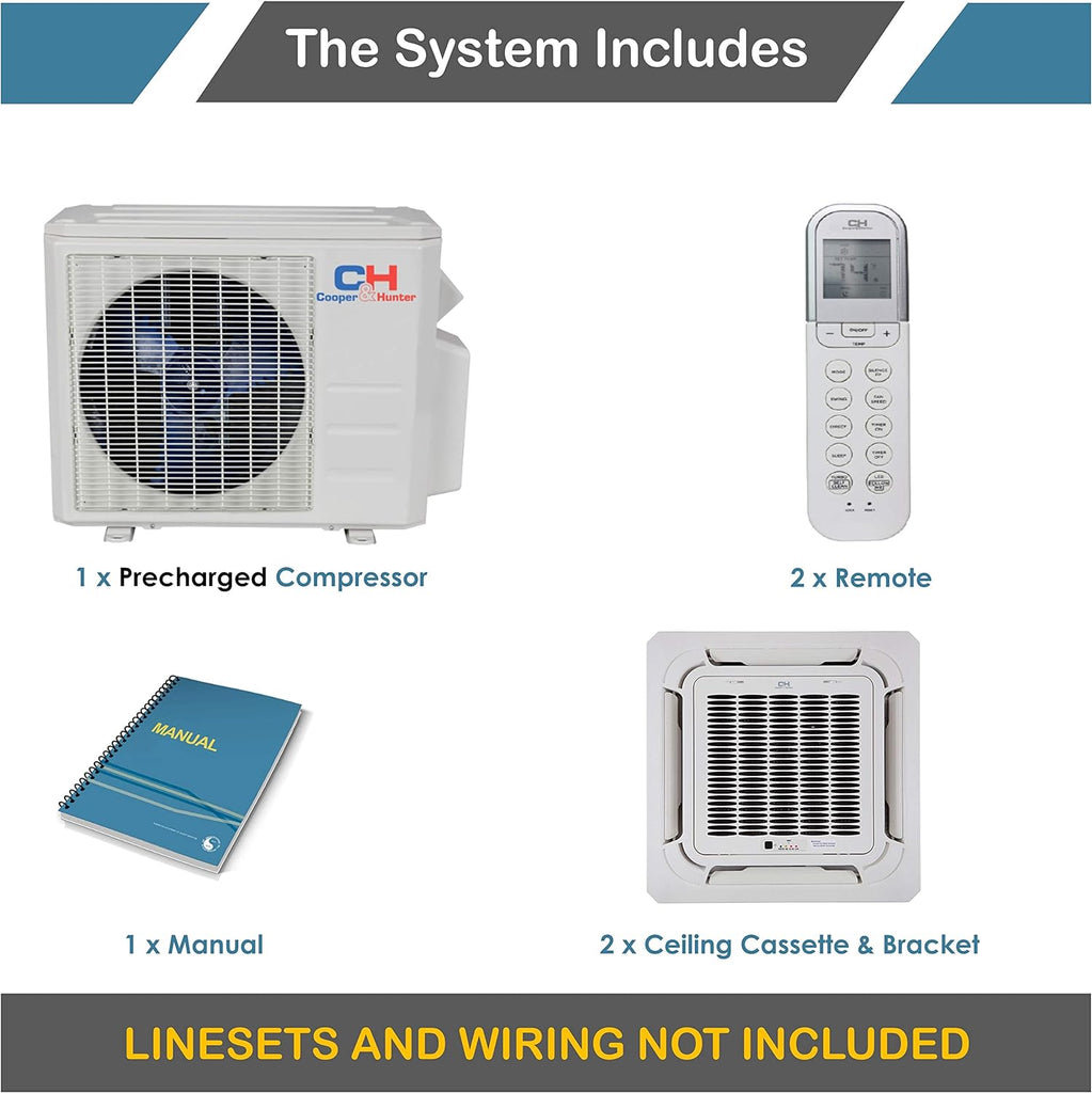 Dual 2 Zone Ductless Mini Split Air Conditioner Ceiling Cassette Heat ...