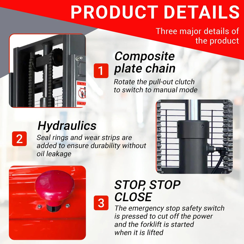 SUNMAX PS3300FE-3M Electric Pallet Stacker, 3300 lbs Capacity, 118 ...